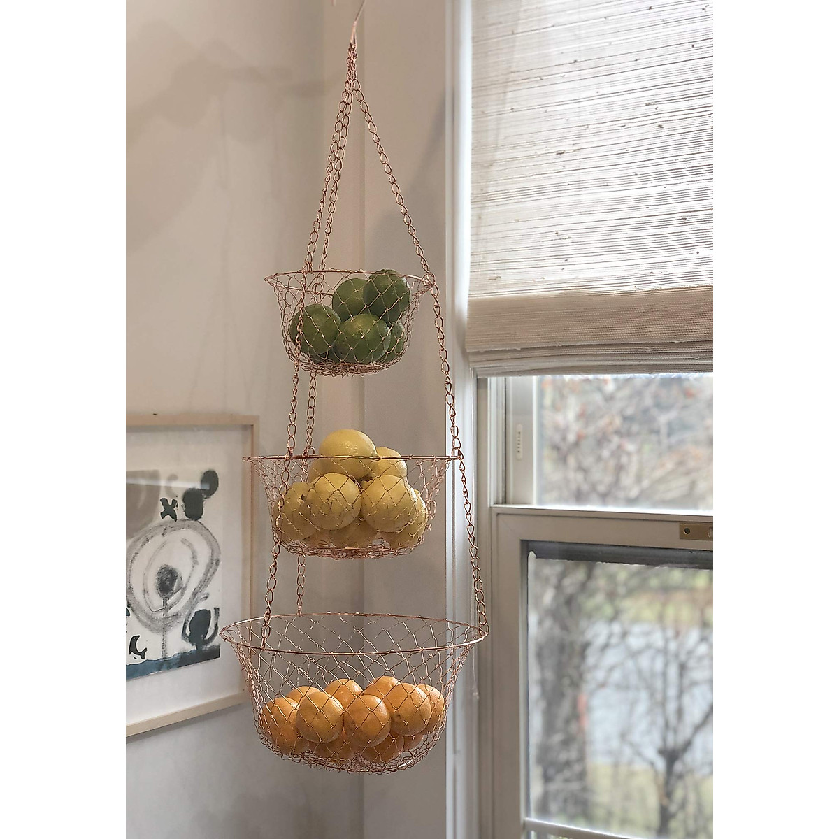 Fox Run 3-Tier Copper Kitchen Hanging Fruit Baskets, 32 Inches