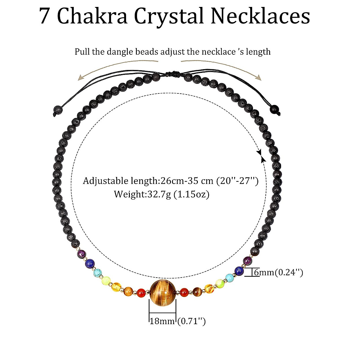 Jewever 7 Chakra Crystal Necklaces Healing Gem Stone Pendant Choker Necklace for Women Tiger Eye with Lava Rock Essential Oils Diffuser Energy Crystals Adjustable Strand（Yellow）