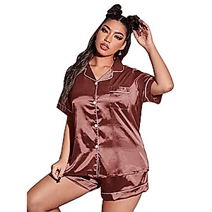 WDIRARA Women's Plus Sleepwear Short Sleeve Shirt and Shorts Pajama Set Rust Brown 4XL