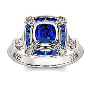 HUKQBUNX 925 Sterling Silver Aquamarine Topaz Mossan Stone Women's Fashion Zircon Sapphire Hollow Out Classic Ring Wedding Engagement Ring Size 6-10(Size 10)