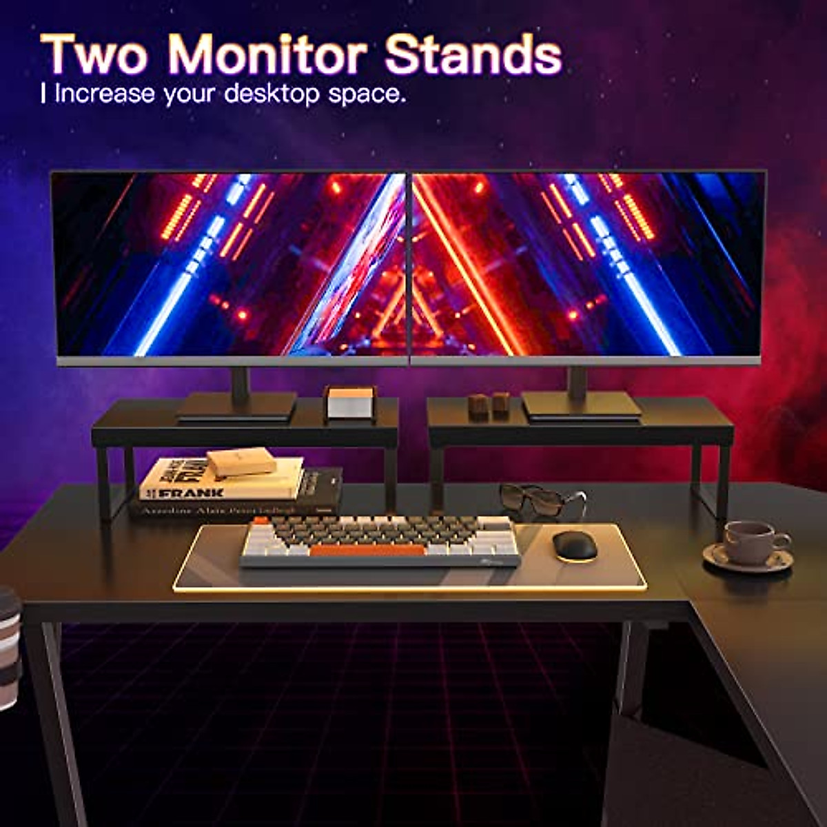 Coleshome L Shaped Gaming Desk, 51'' Computer Corner Desk with 2 Monitor Stands, Home Office Desk with Hook and Cup Holder, Space Saving, Easy Assembly