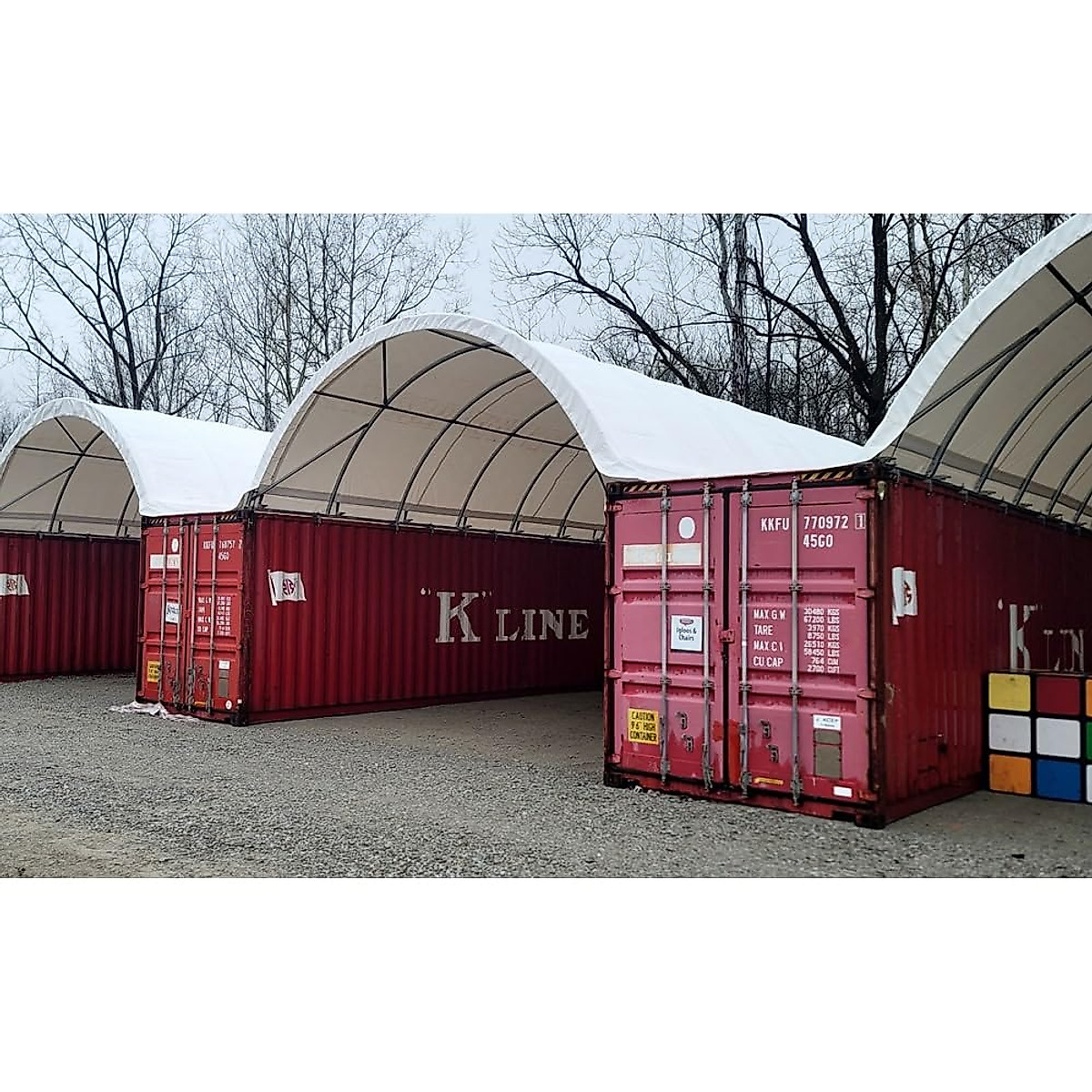 Mytee Products 40'(L) x 20'(W) Shipping Container Canopy Shelter - 21 Oz 610 GSM PVC White Cover Storage Container Roof with No End Walls - Durable & Weather-Resistant