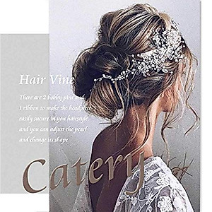 Catery Flower Bride Wedding Headband Silver Crystal Pearl Hair Vine Braid Headpiece Bridal Hair Accessories for Women (Silver)