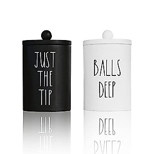 Farmhouse Apothecary Jars, Qtip & Cotton Ball Holder with Lids, Funny Rustic Cotton Swab Canisters for Bathroom Decor Storage Organization (Black & White)