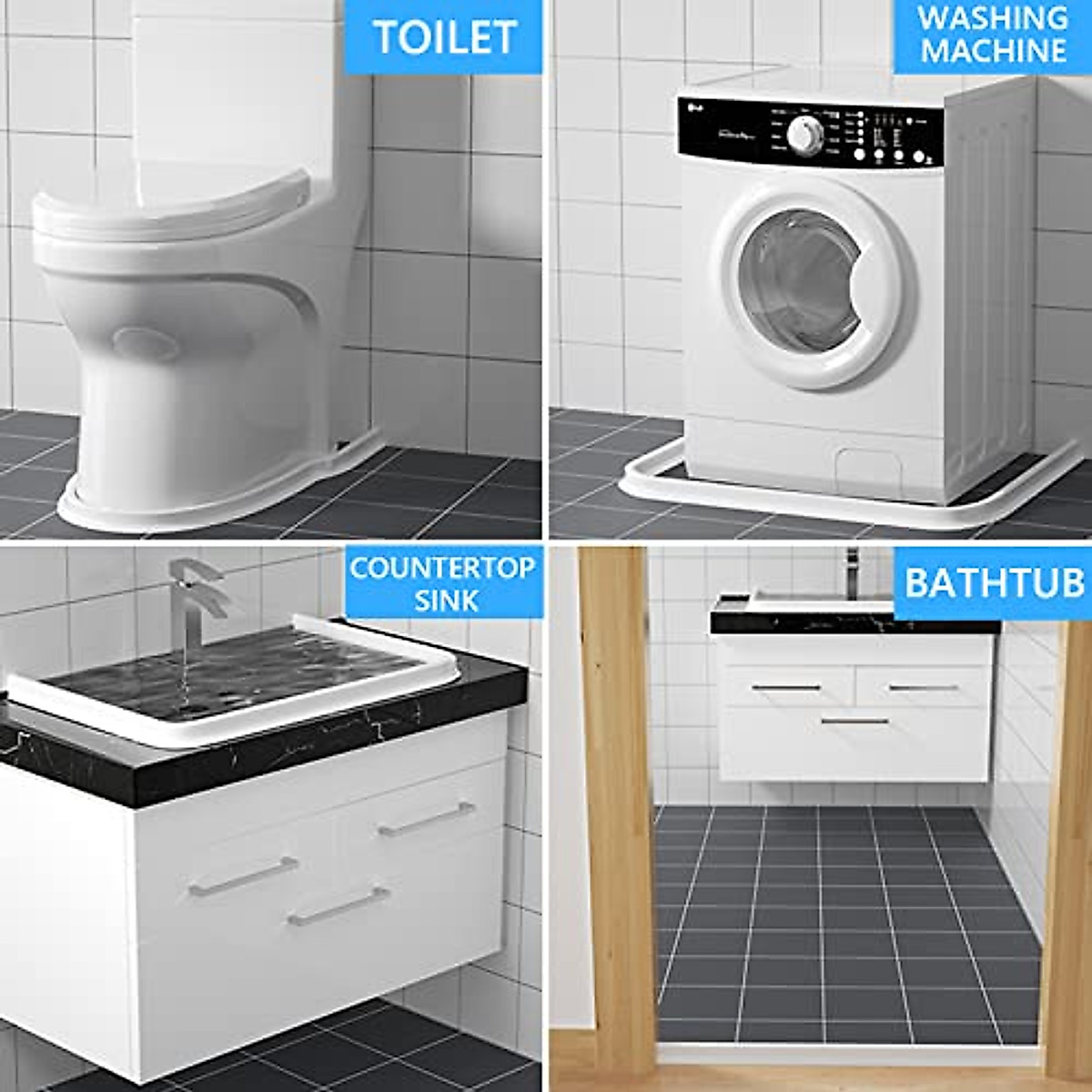 Duzzy 67 Inch Collapsible Shower Threshold Water Dam, Silicone Shower Water Stopper Barrier, Ideal for Wheelchair Accessible, Suitable for Accessibility ADA Handicap Showers Bathroom(5.6 Ft, White)