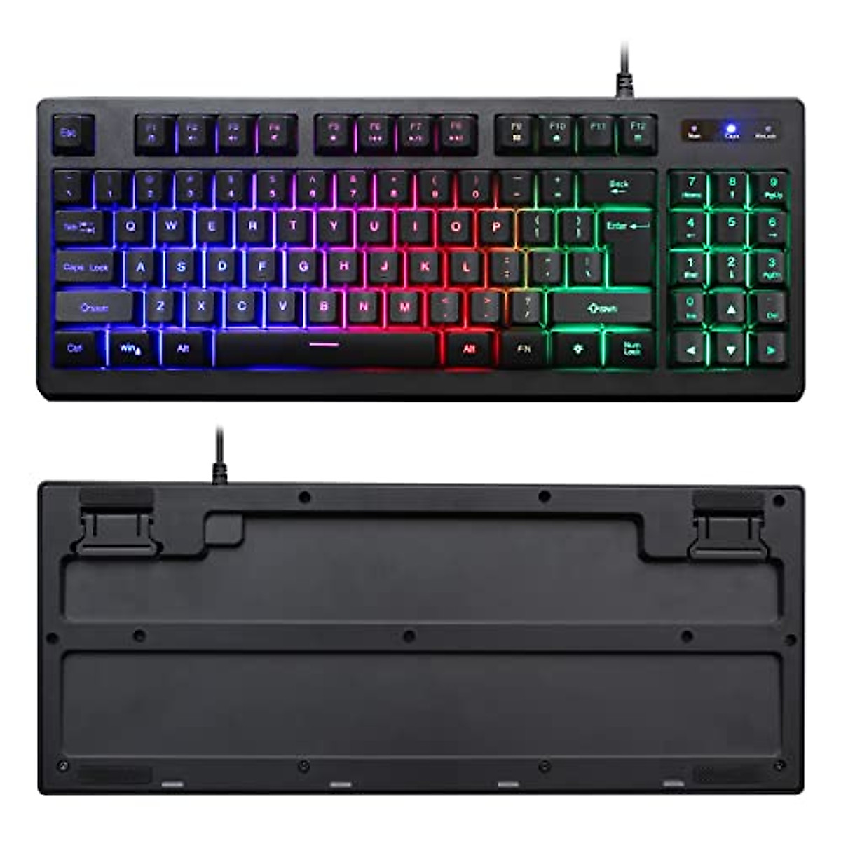 Dpofirs 89 Keys Gaming Keyboard, Waterproof Wired USB RGB Keyboard with High and Low Keycaps and Cool Lighting Effects Wired Keyboard for Windows Gaming PC