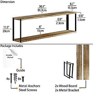 Wallniture Roca 36"x6" Bookshelf for Living Room Decor, 2 Tier Floating Shelves for Office Supplies, Entryway, Bathroom Organizer Shelf for Bathroom Accessories, Burnt Finish