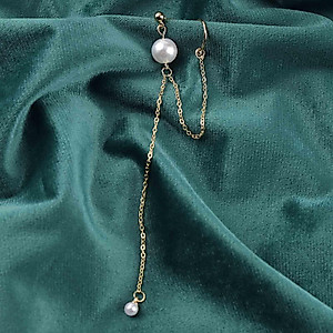 Sttiafay Vintage Long Pearl Drop Earrings Pearl Ear Cuff Chain Earrings Gold Long Tassel Pearl Earrings Pearl Wrap Crawler Earrings Jewelry for Women and Girls