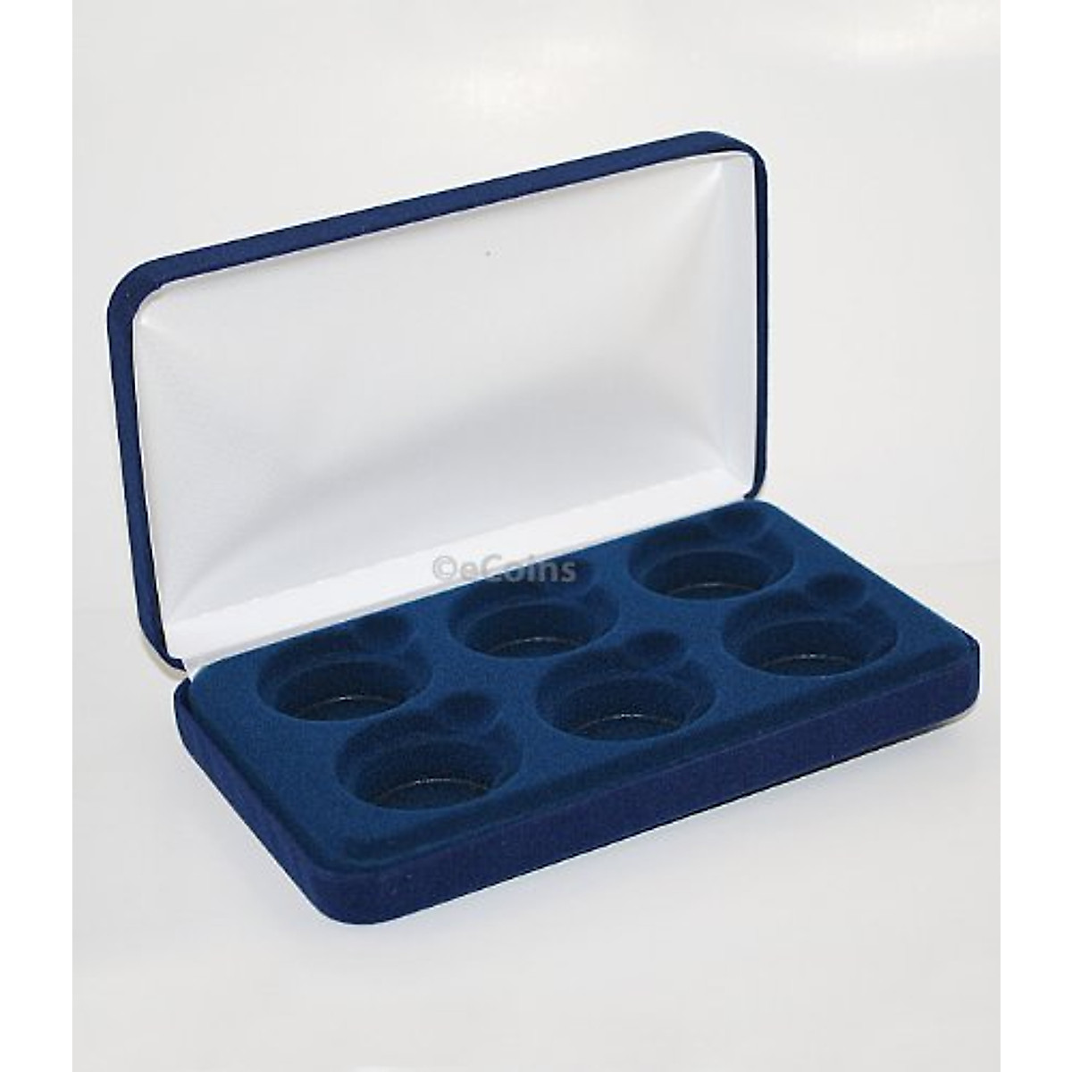 Blue Felt COIN DISPLAY GIFT METAL PLUSH BOX holds 6-IKE or Silver Eagle ASE