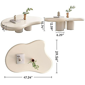 HOTICKME Cloud Coffee Table for Living Room, Cream Color Center Table, 47.24" Central Table with 3 Legs, Simple Style End Table