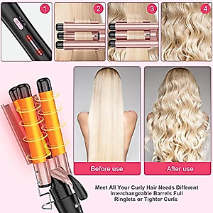 Curling Wand Set, Curling Iron Interchangeable 3 Barrel Curler with Ceramic Tourmaline Professional 5 in 1 Wand Curling Iron,for Women with Curler and Waver
