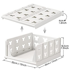 Hossejoy 4 Pack Stackable Wardrobe Closet Shelves, Plastic Clothes Drawer Organizer, Foldable Storage Bins Containers Organization with Clothes Pattern, for Kitchen Office Bedroom Bathroom (White)