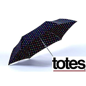 Totes NeverWet technology, Auto Open Auto Close, Colorful dots on Black 43" arc Umbrella,, Medium