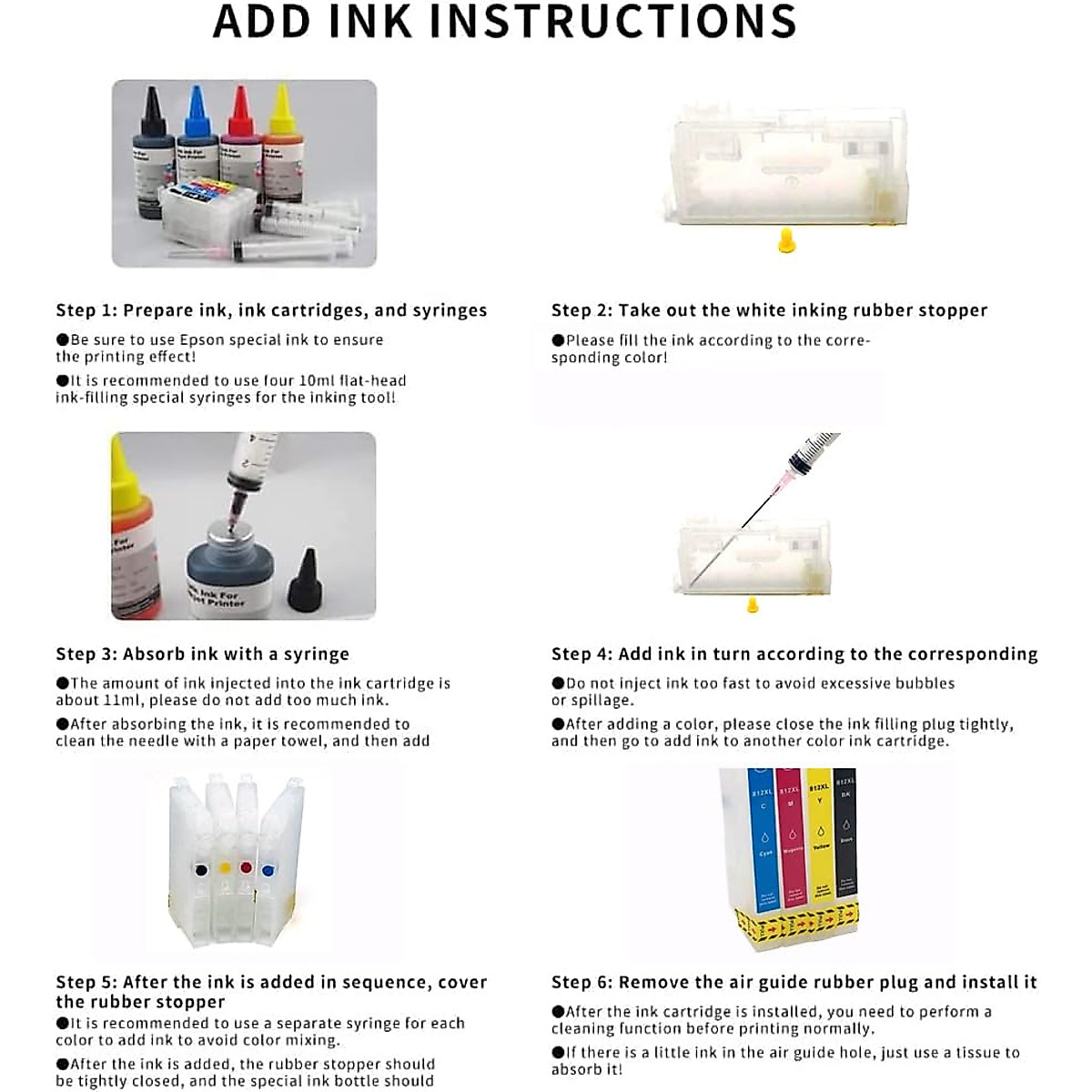 BJ-INK 802 812XL T802 T812XL Sublimation Ink Cartridges, Empty Refillable Ink Cartridges with Chip Compatible withWF-3820 WF-3825 WF-4830 WF-4835 WF-7840 WF-7820 EC-C7000 Printers (4PCS with Chip)