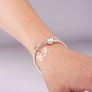 LONAGO Persoanlized Name Bone Charm for Bracelet Customize Name Charm Bead for Bangle Bracelet Gift for Women