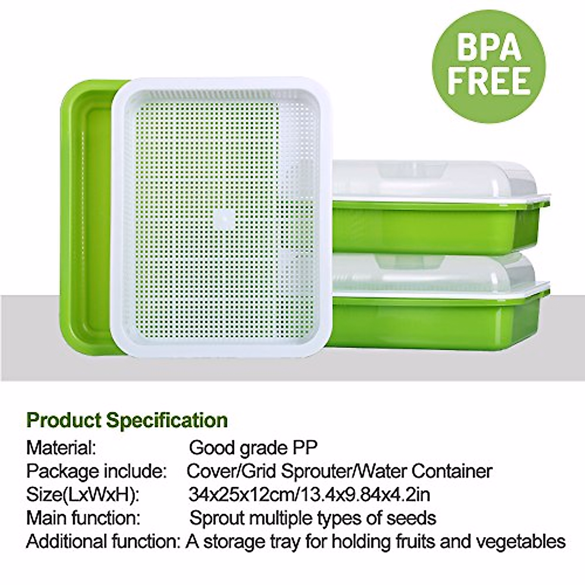 LeJoy Garden Seed Sprouter Tray BPA Free PP Soil-Free Big Capacity Healthy Wheatgrass Grower with Lid Sprouting Kit 13.4x9.84x4.72 inches(LxWxH)