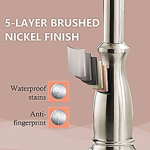 APPASO 3 Hole Kitchen Faucet with Pull Down Sprayer Stainless Steel Brushed Nickel, 2 Hole Pull Out Kitchen Sink Faucet with Side Single Handle and Soap Dispenser, 211BN