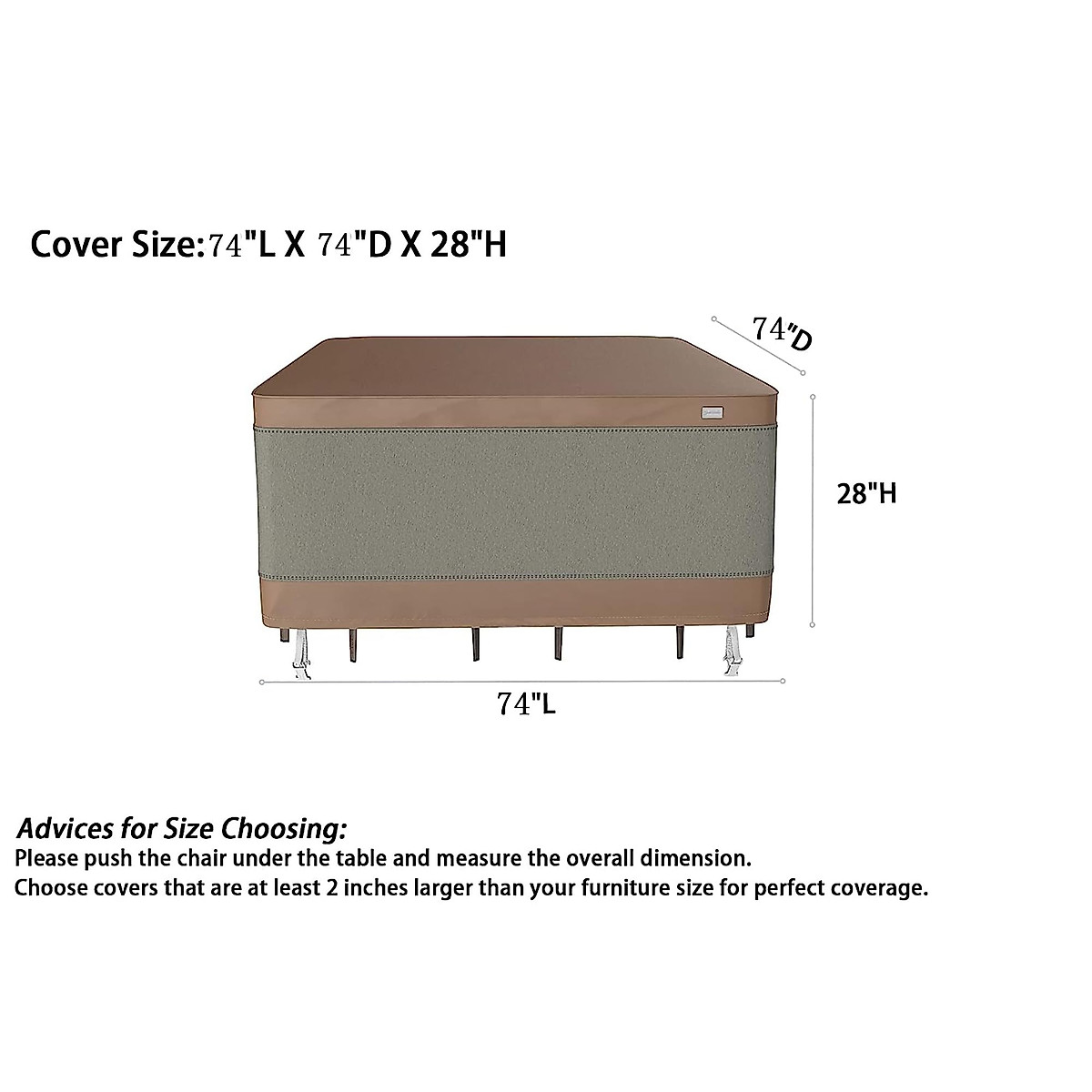 Garden Balsam Waterproof Square Patio Table and Chair Cover Beige 74" L X 74" D X 28" H Outdoor General Purpose Furniture Covers Patio Furniture Set Cover