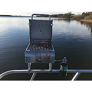 CUISINART Grill Modified for Pontoon Boat with Arnall's Stainless Grill Bracket Set + Chef Professional Featuring Full Stainless-Steel Construction