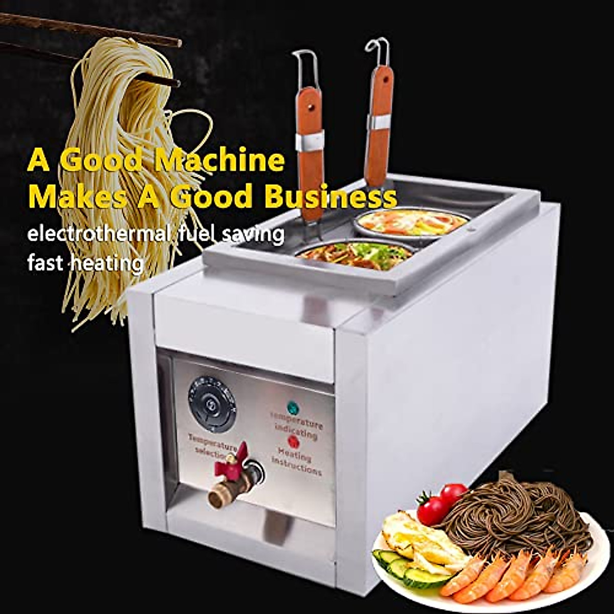 Pasta Cooker 2 Holes Noodle Cooking Machine 30-110℃ Pasta Cooking Tool 110V 2KW for Noodles Pasta Dumplings Soup