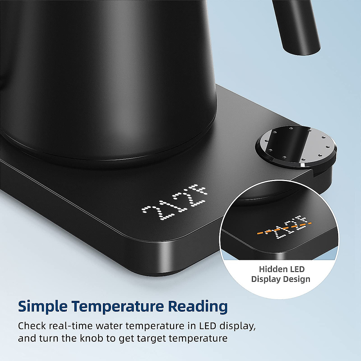 Miroc Gooseneck Electric Pour-Over Kettle, Temperature Variable Kettle for Coffee Tea Brewing, 0.9L Stainless Steel Kettle, Temperature Holding, Built-in Stopwatch