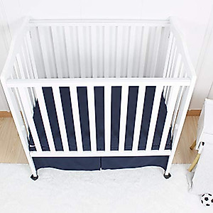 CaSaJa Mini Crib Skirt Pleated, Silk-Looking Soft Microfiber Baby Bed Skirt with Durable Platform for Mini and Portable Cribs 24" X 38", 12" Generous Drop Dust Ruffle, Machine Washable, Navy