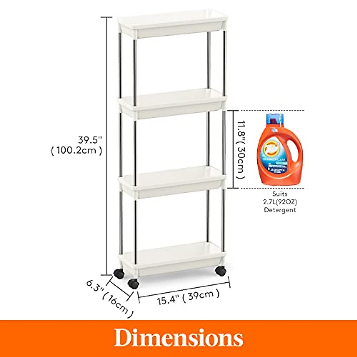 Lifewit Slim Storage Cart, Laundry Room Organization, Wide 6.3'', 4 Tier Shelf Organizer Rack Unit with Wheels for Bathroom Kitchen Small Dorm Narrow Space, White