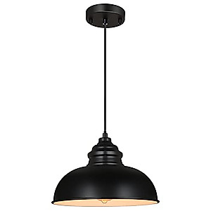 KARMIQI 12 inch Pendant Lights Black Pendant Light Fixtures Industrial Vintage Hanging Lamp, Adjustable Barn Pendant Lights Kitchen Island Stair Hallway Dining Room