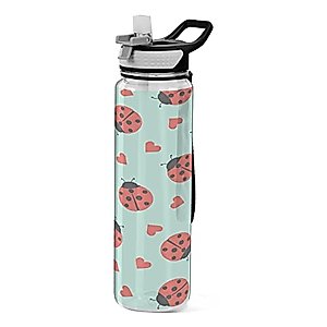 xigua Ladybug Water Bottle with Straw Lid,32 oz Leakproof Sport Water Bottle with Wide Handle for Gym,Cycling,School,Travel