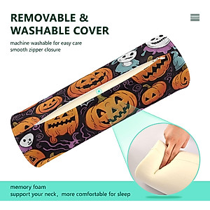 xigua Halloween Pumpkins Neck Roll Pillow for Neck Relief with Removable Washable Cover - Memory Foam Round Cylinder Bolster, Ergonomically Designed for Head, Neck, Back, and Legs