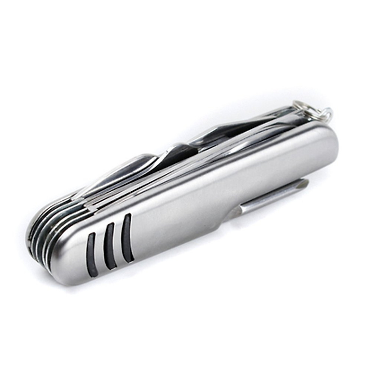 Multi Function Pocket Tools Chest Knife Stainless Steel with 11 features: knife, saw, double jagged, scissors, bottle opener, can opener, the screwdriver, file, the threading, scissors, red wine drill