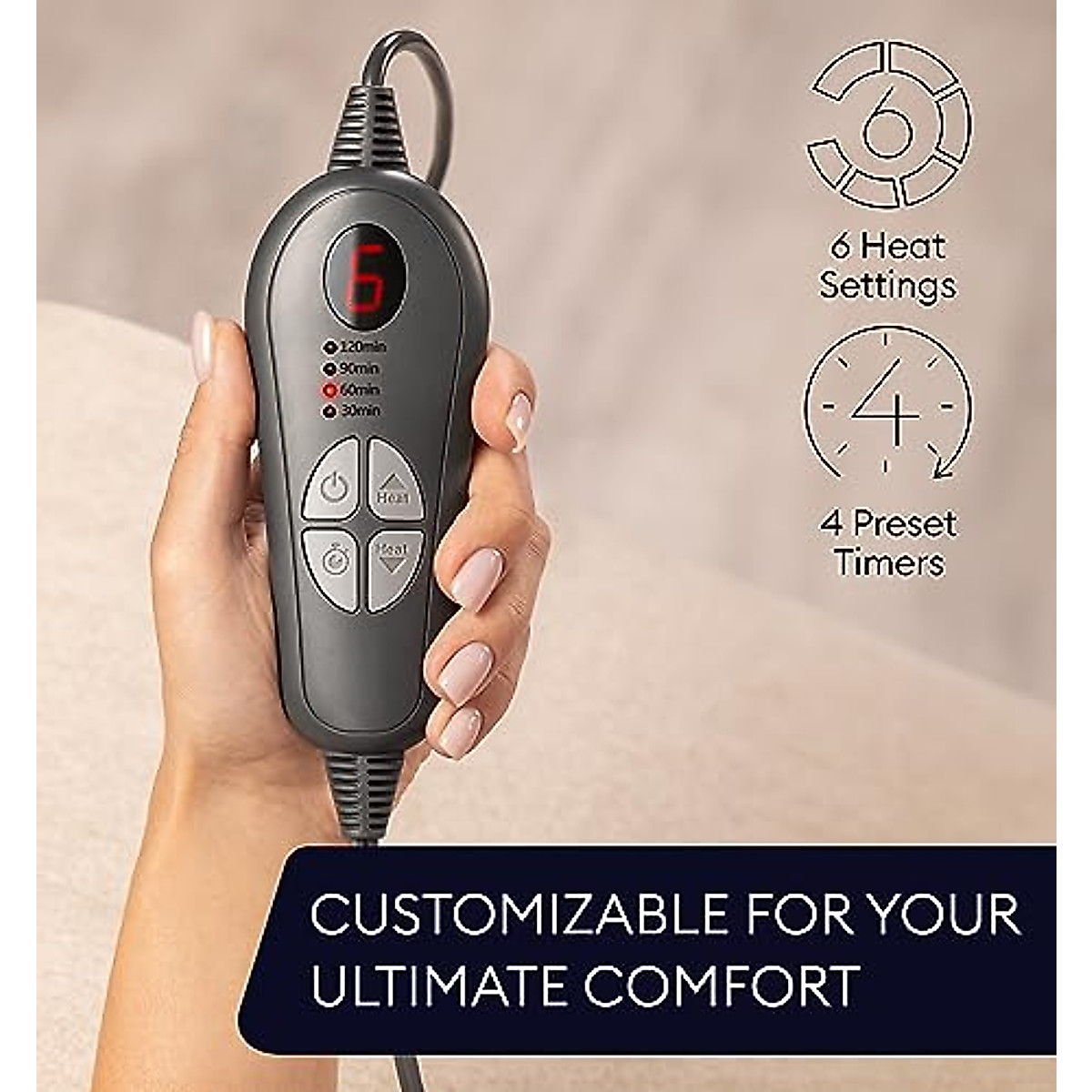 Double Sided XL Electric Heating Pad for Back Pain & Cramps Relief, Heat Pad with 6 Heat Settings, Auto Shut Off, Machine Washable, Ultra Soft, Gifts for Women, Gifts for Men (12"x24" Electric Blue)