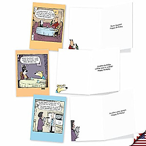 NobleWorks - 10 Assorted Happy Birthday Cards - Funny Bday Greeting Cards with Cartoons, Bulk Boxed Notecard Set - Dog Days A2665BDG