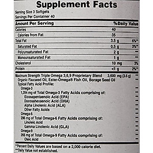 Puritan's Pride Maximum Strength Triple Omega 3-6-9 Fish, Flax & Borage Oils-120 Softgels