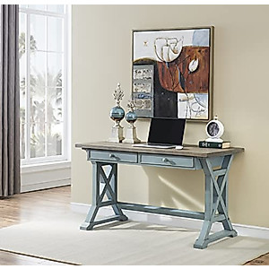 Coast to Coast Imports Two Drawer Writing Desk, Blue, 52" W x 26" D x 30" H
