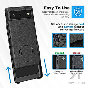 Rome Tech Holster Case with Belt Clip for Google Pixel 6 - Slim Heavy Duty Shell Holster Combo - Rugged Phone Cover with Kickstand Compatible with Google Pixel 6 - Black