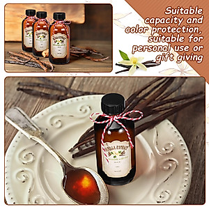 Uiifan 8 Pcs Vanilla Extract Bottles Boston Round Bottles with Caps Glass Bottle and 8 Pcs Vanilla Extract Labels Stickers for Syrup Gift Glass Food Storage Canister Set Sauce Beans (4 oz)