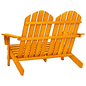 Gecheer 2-Seater Patio Adirondack Chair Folding Fir Solid Wood Double Loveseat, with High Backrest Outdoor All Weather Orange Porch Chair for Backyard, Balcony, Poolside