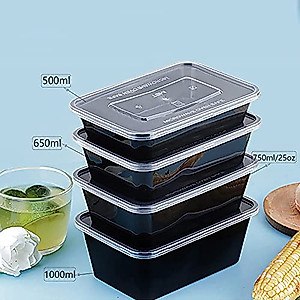 JMUSTTBO 50 Pack Food Storage Containers, Disposable Plastic Bento Lunch Boxes Meal Prep Containers with Lids for Microwavable Freezer Safe (750ml/25oz)
