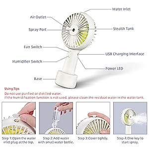 Portable Misting Fan, Handheld Personal Mist Fan, Battery Operated Rechargeable Mini Mister Fan 2500 mAh with Water Spray, Small Cooling Up to 7.8h for Travel, Desk, Camping