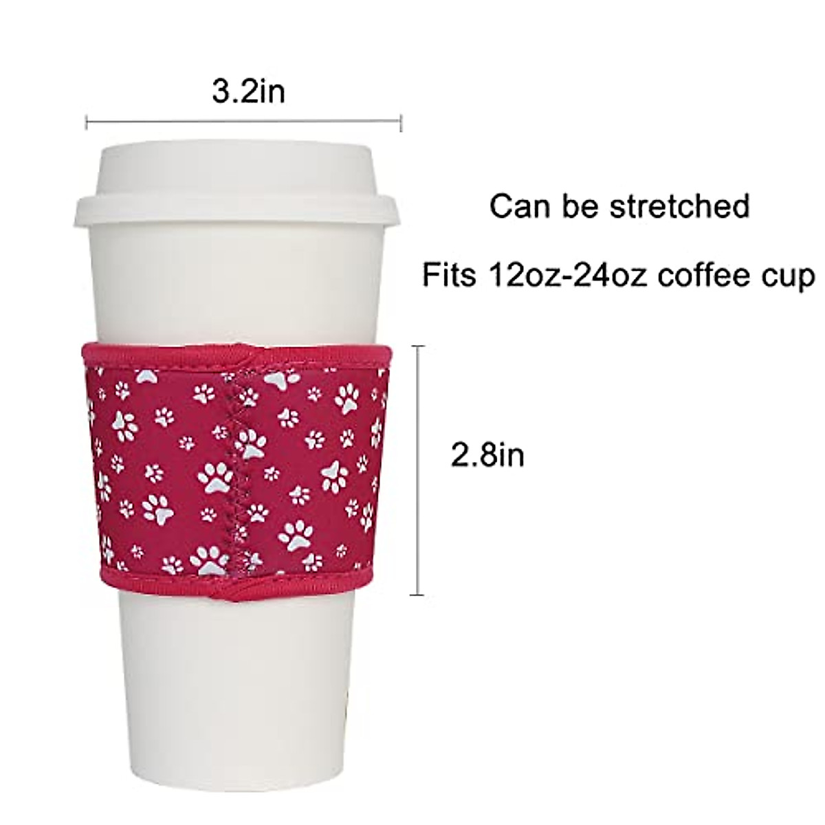 FRRIOTN 8 Pieces Reusable coffee cup sleeves Neoprene Insulator Sleeve for Hot Coffee, iced coffee and Tea Cups