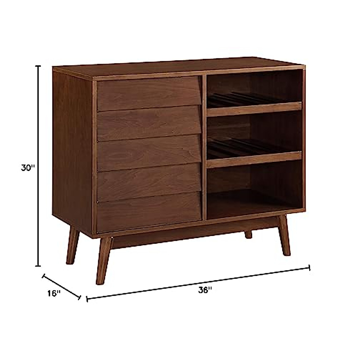 Walker Edison Mid-Century Modern Wood Kitchen Buffet Sideboard with Bottle Storage-Entryway Serving Wine Storage Doors-Dining Room Console, 36 Inch, Walnut