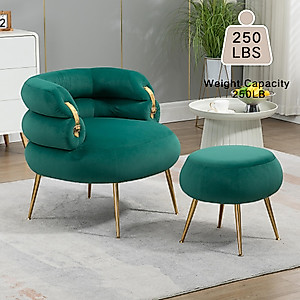 Hdxdkog Velvet Accent Chair with Ottoman Set, Modern Upholstered Armchair Tufted Chair with Footstool, Single Sofa Chair with Metal Legs for Living Room, Apartment, Bedroom(Green-Chair and Ottoman)