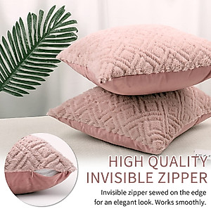 ETASOP Set of 2 Couch Pillows with Inserts 18x18, Spring Decorative Pillow Covers Velvet Throw Pillows with Inserts Included Farmhouse Cushions (Pink)