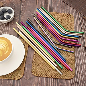 BRIIEC 4pcs Reusable Red Stainless Steel Straws with Carry Case, Metal Straws with Clean Brush, Cute Drinking Straws, Portable for Travel Camping, Kitchen, Bar, Restaurant, Coffee, Juice
