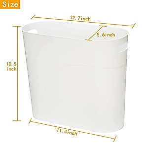 HZSOOCH 3 Pack Slim Waste Basket 3.2 Gallon 12L Plastic Small Trash Can, Office Trash Can, Slim Garbage Container Bin, Small Wastebasket with Handles for Narrow Spaces Bathroom, Kitchen (White)