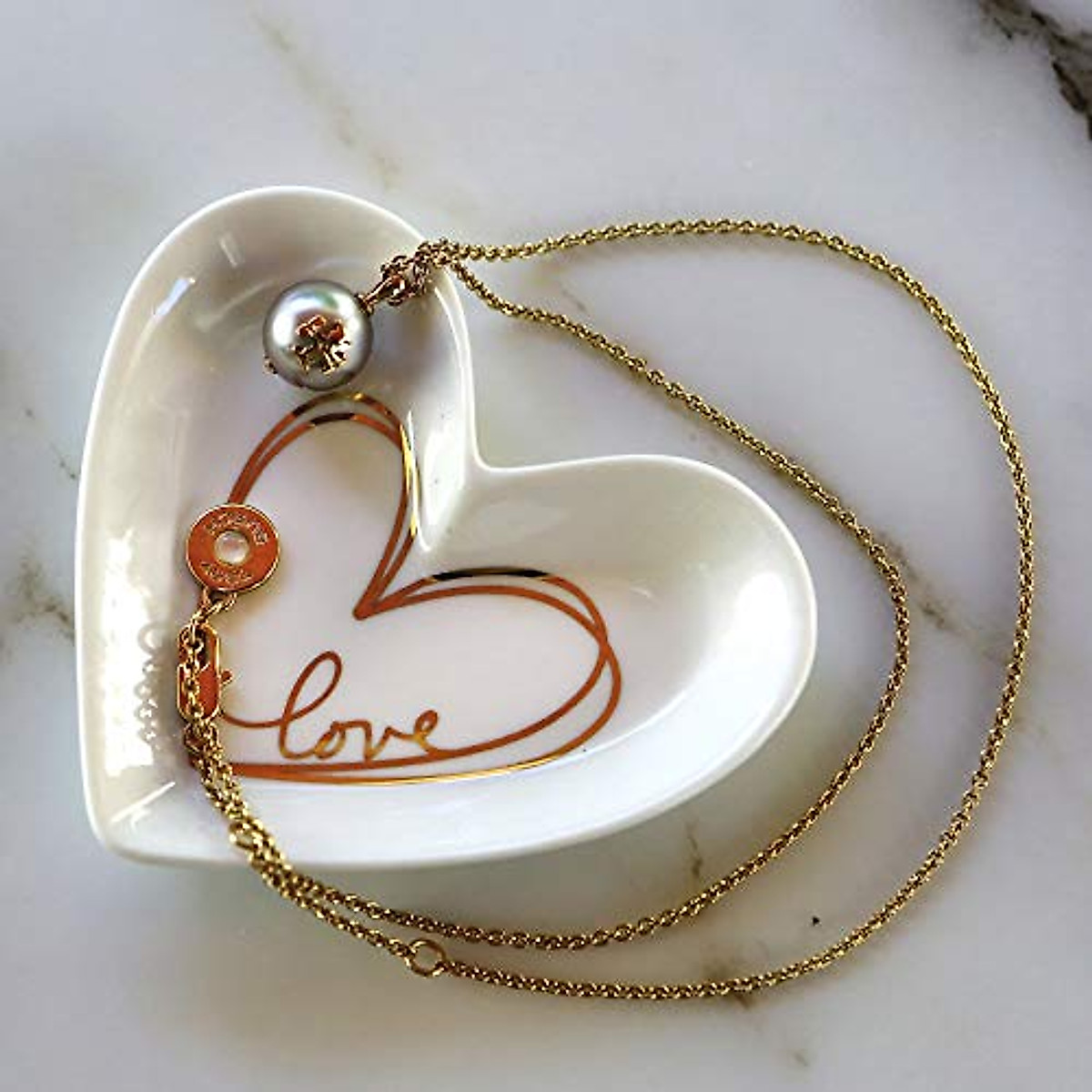 Kate Aspen Shaped Ceramic with Gold Foil Trinket Dish, Love Heart Small,