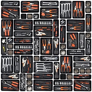 Giklux 45 Pack Tool Box Organizer Tray Divider, Toolbox Desk Drawer Organizer,Garage Organization Storage for Rolling Tool Chest Cart Cabinet Workbench Workshop Small Parts Widget Tool Organizer Black