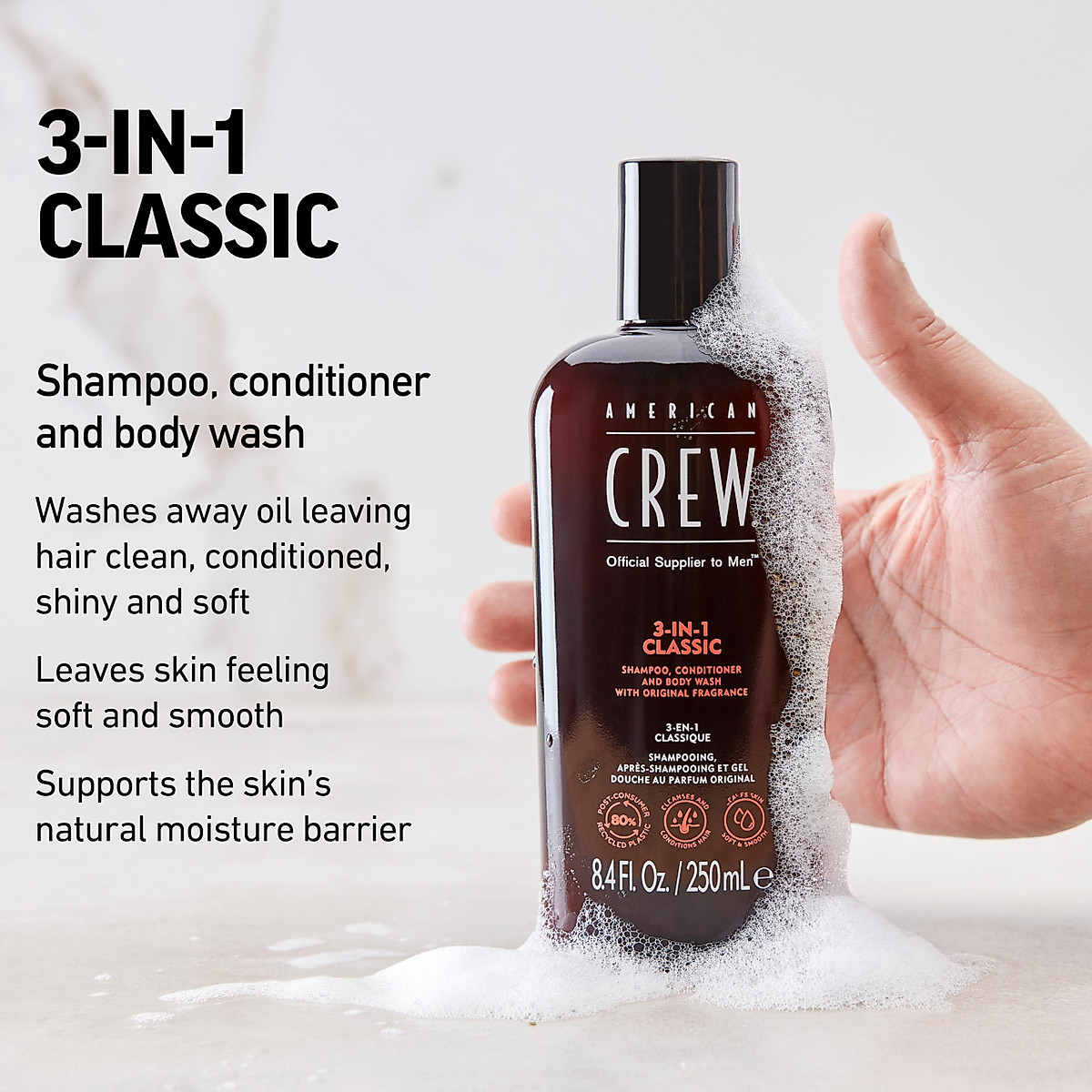 American Crew Shampoo, Conditioner & Body Wash for Men, 3-in-1, 3.3 Fl Oz
