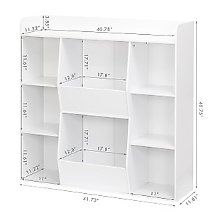 UTEX Kids Toy Storage and Bookshelf, Multifunctional Bookcase with 8 Cubbies and Bins, Open Kids Bookshelf Organizer Display Stand, Large Toy Storage Cabinet for Kids Room, Classroom, Nursery, White